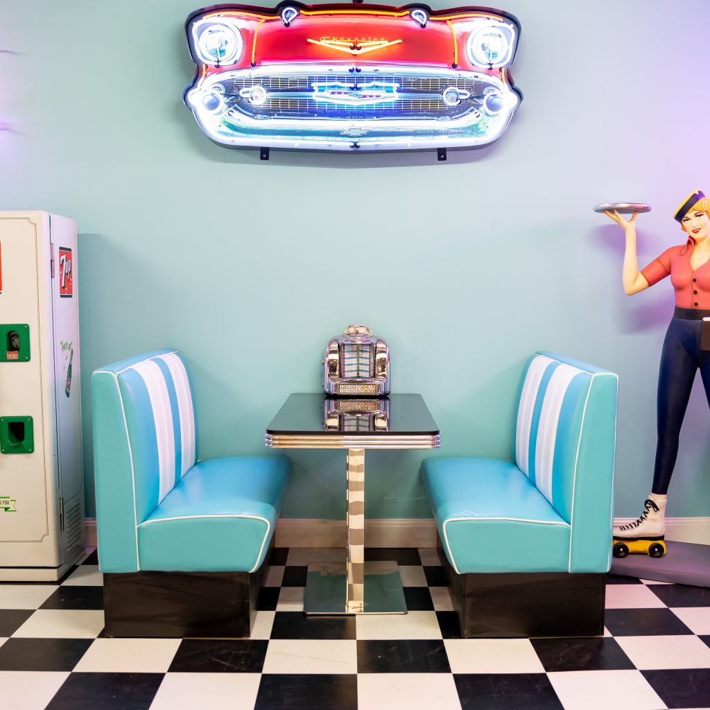 American Retro Diner Booth - Set - Two Seater - Blue & White (White or ...