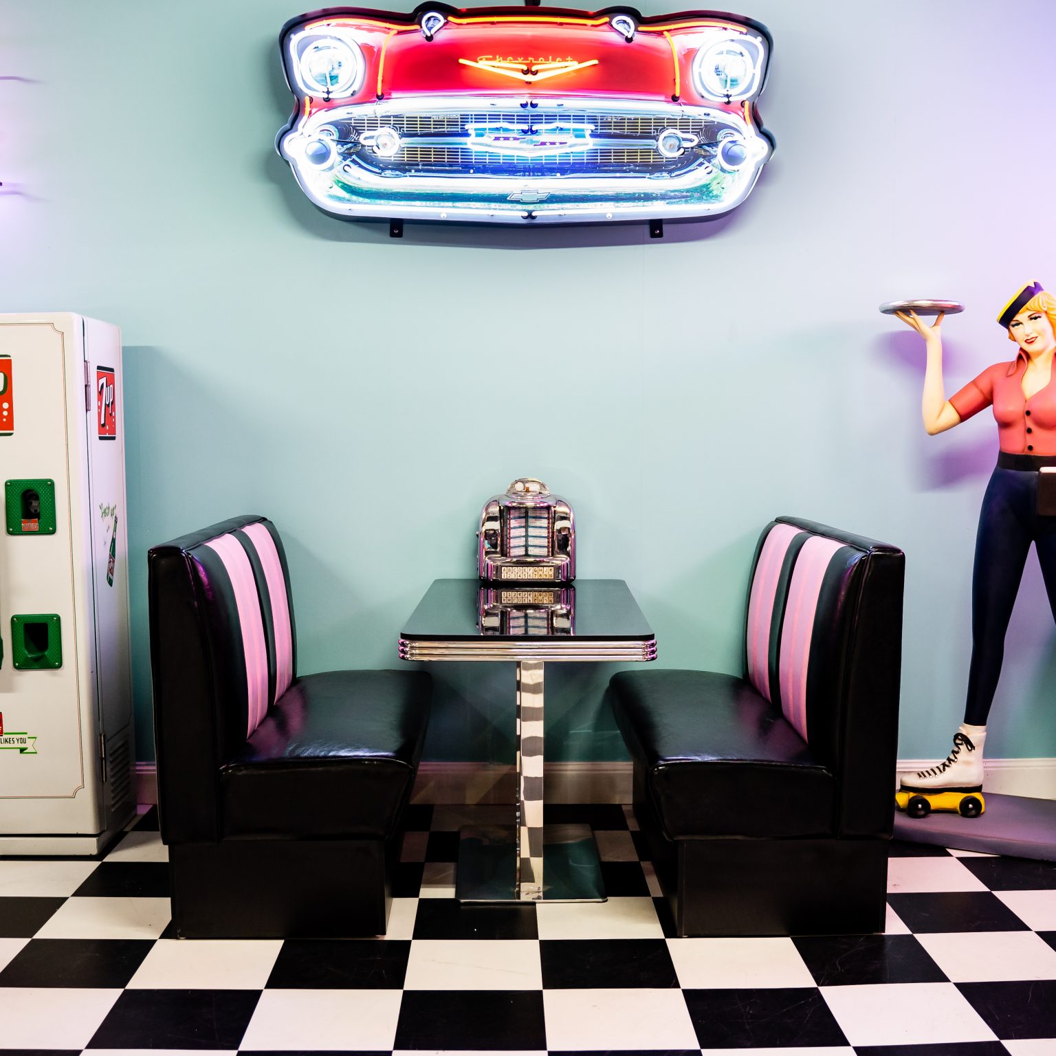 American Retro Diner Booth Red & White U-Shape Set - Man Cave Madness