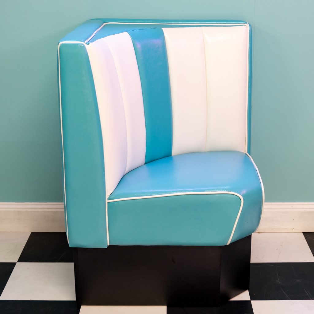 American Retro Blue & White Corner Booth - Man Cave Madness