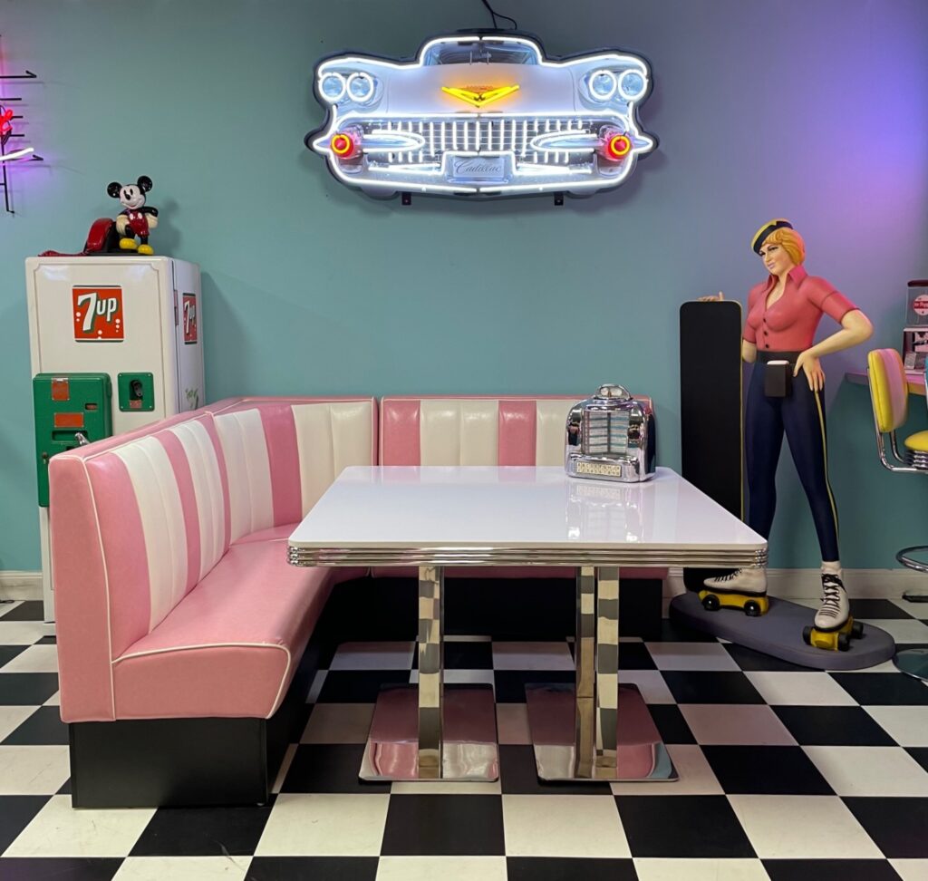 American Retro Diner Booth - Set - L-Shape - Pink & White (White or ...