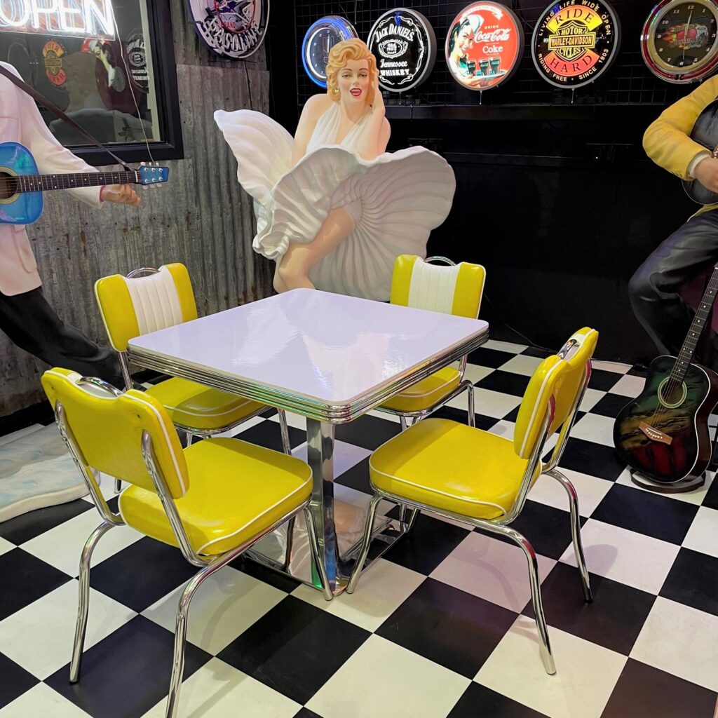 American Retro Yellow & White Diner Chairs with Table - Man Cave Madness