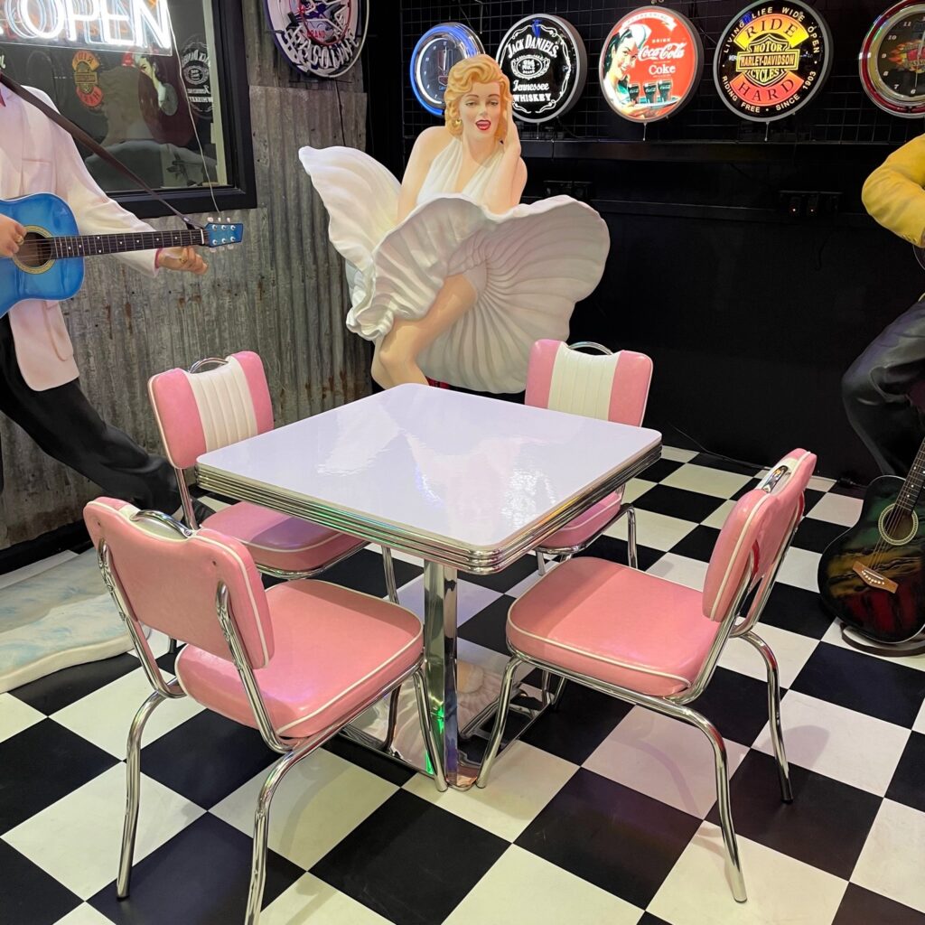 American Retro Pink & White Diner Chairs with Table - Man Cave Madness