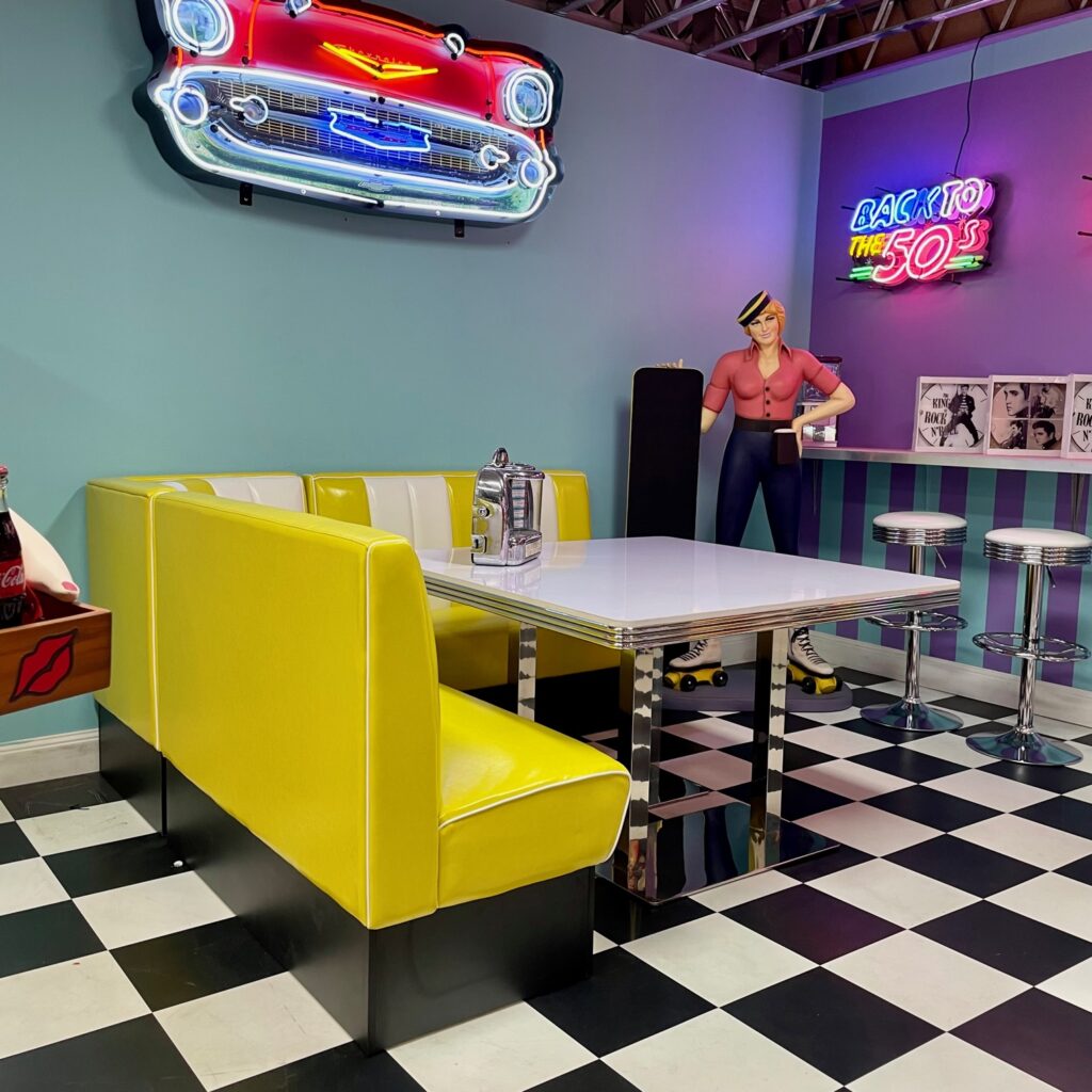 American Retro Diner Booth - Set - L-Shape - Yellow & White (White or ...