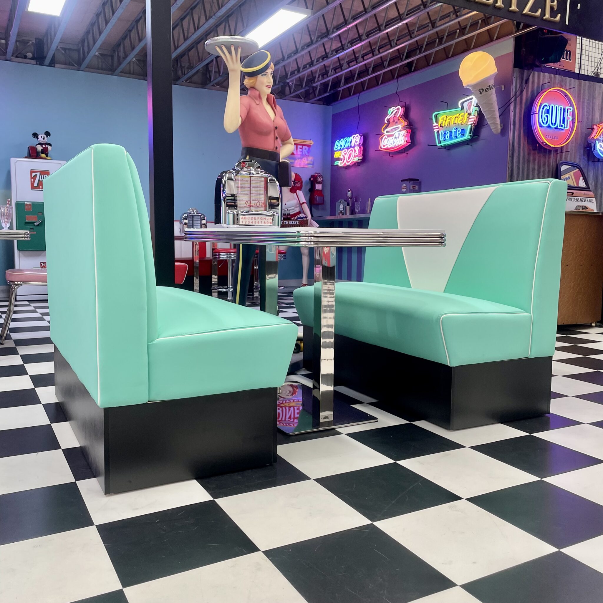 American Retro Diner Booth - Set - Two Seater - Mint Green and V White ...