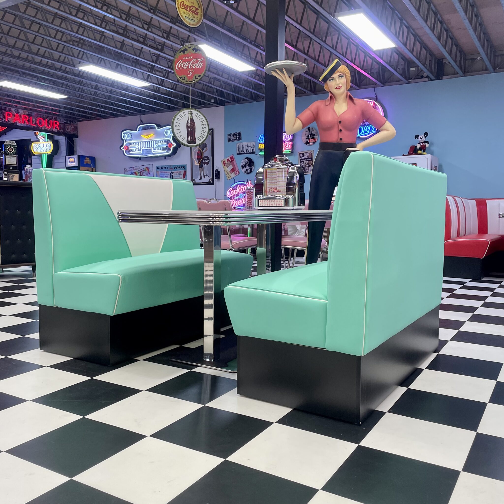 American Retro Diner Booth - Set - Two Seater - Mint Green and V White ...